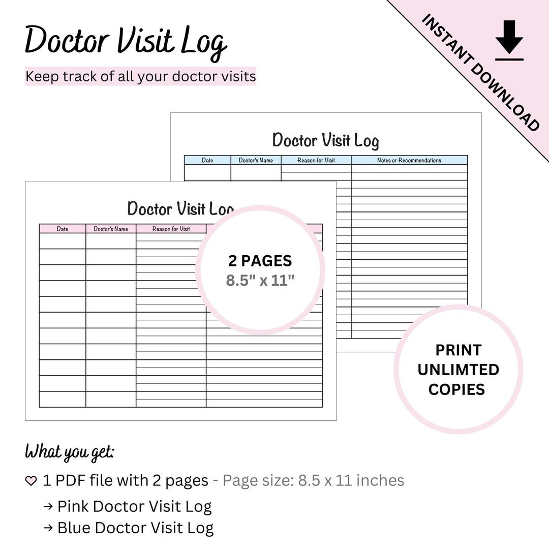 Printable Doctor Visit Log Sheet to Track Your Doctor Appointments ...