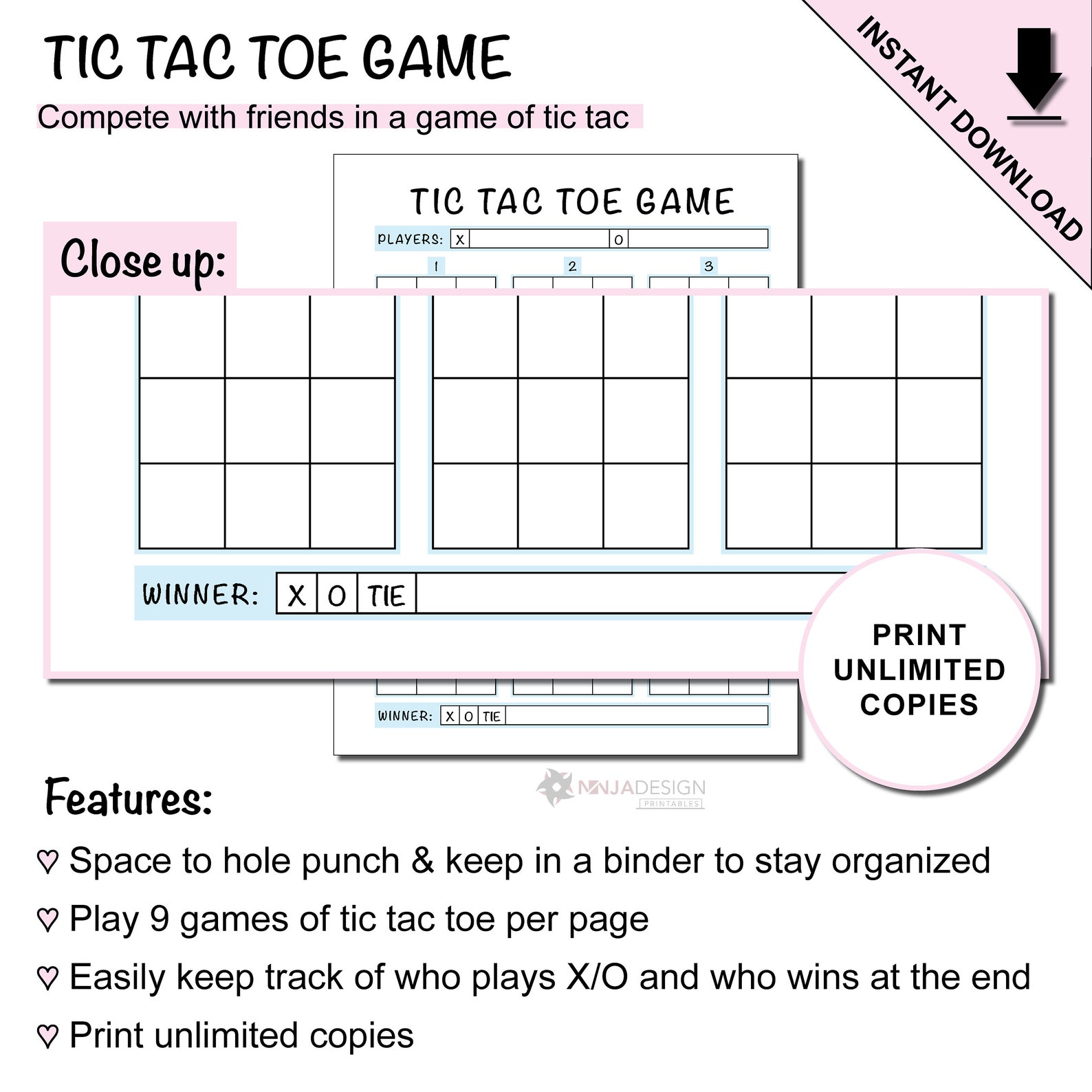 Printable Tic Tac Toe Game Activity Sheet for Adults & Kids | Etsy