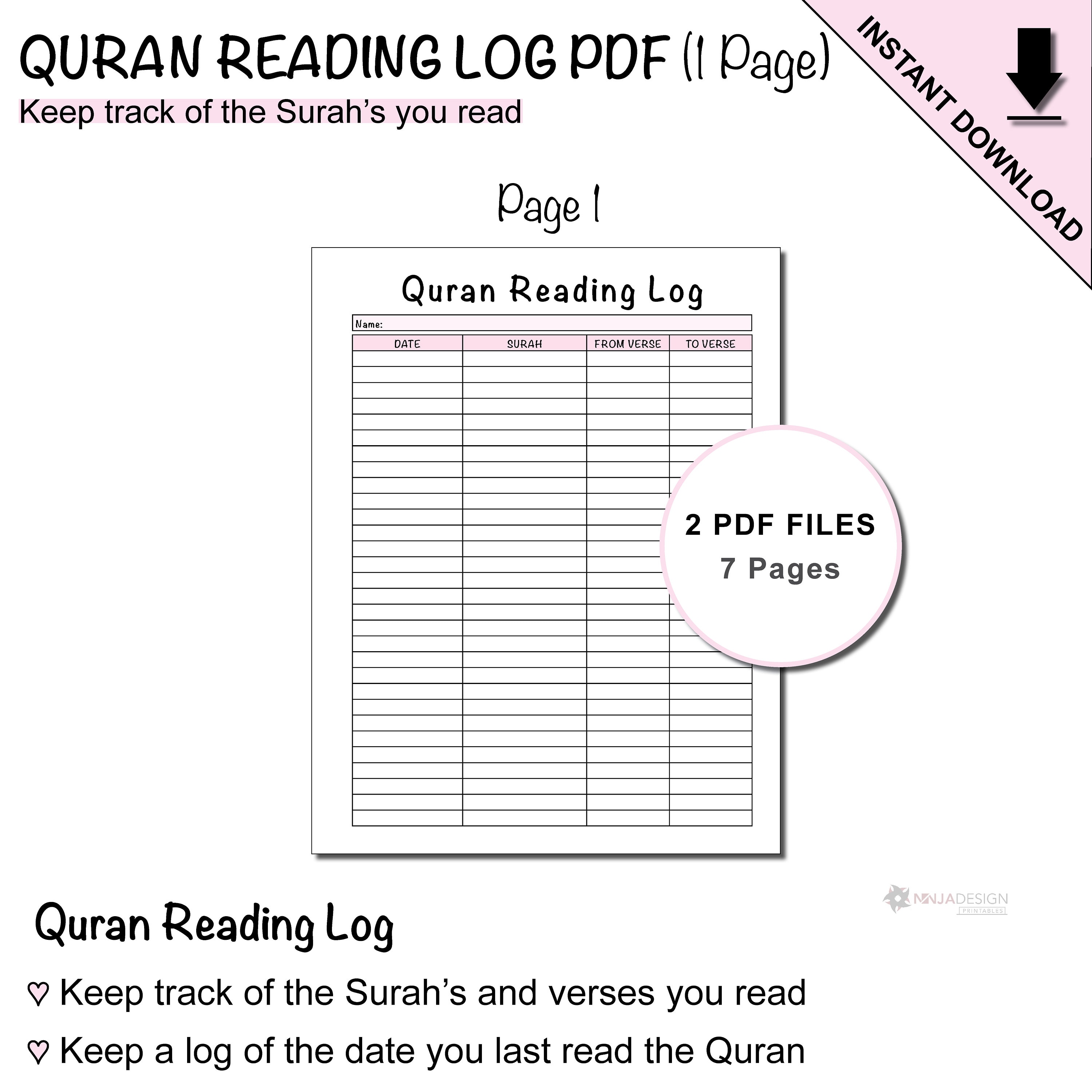 Printable Quran Planner to Track and Log Reading and - Etsy