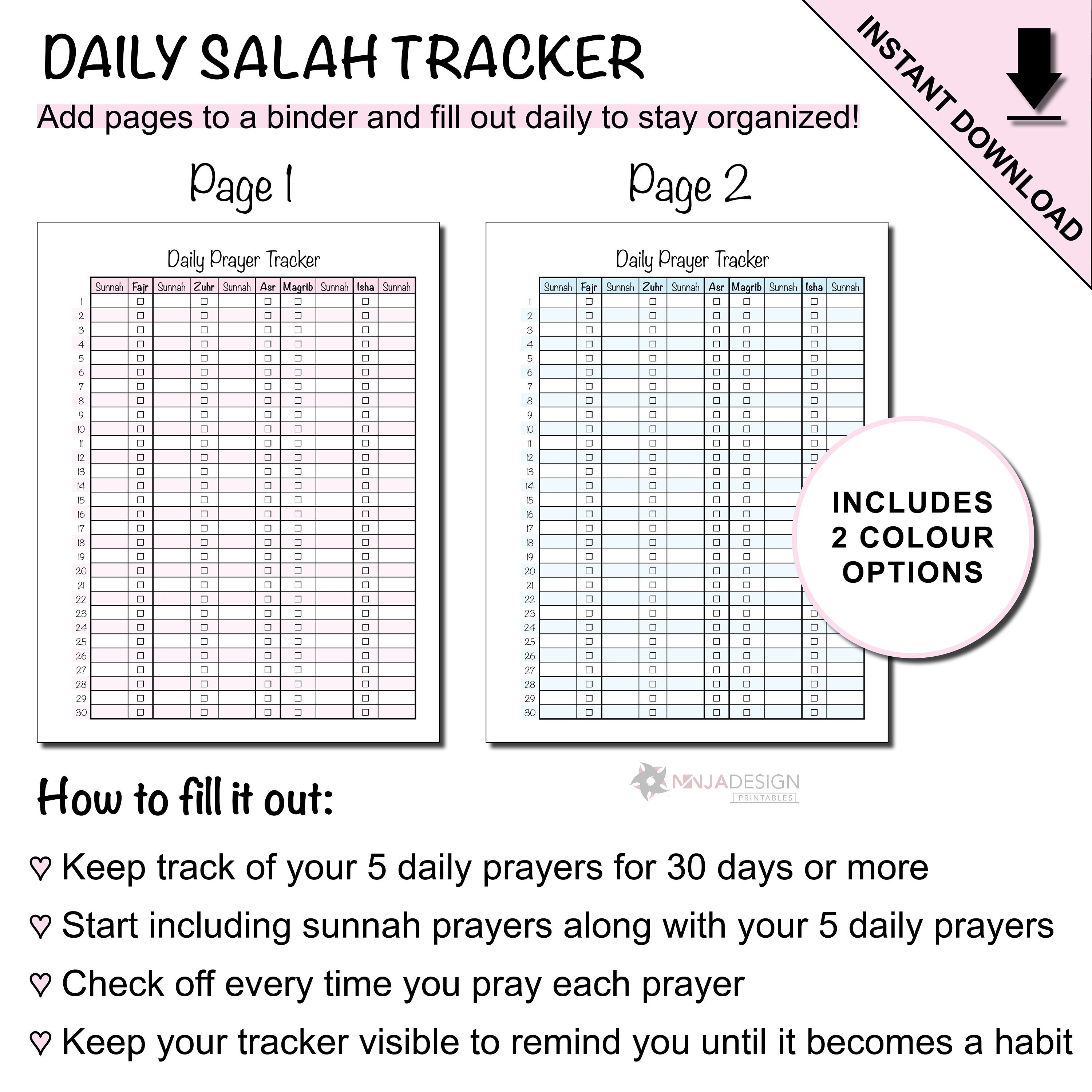 Printable Salah Prayer Tracker for Muslims Ramadan Preparation Planner ...