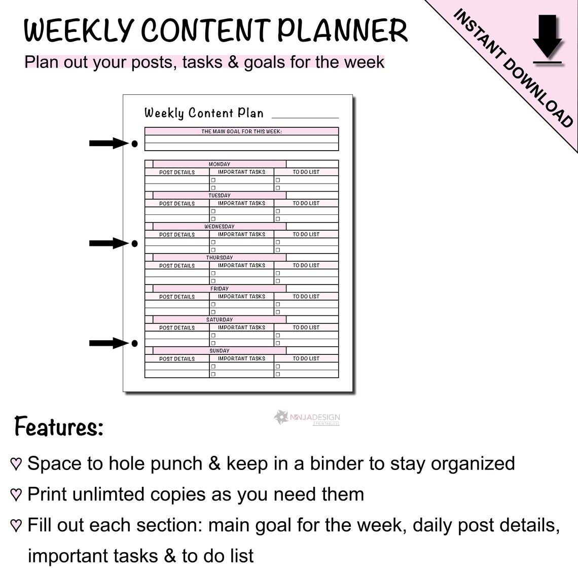 Printable Weekly Content Planner Sheets to Keep Track of Your Weekly ...