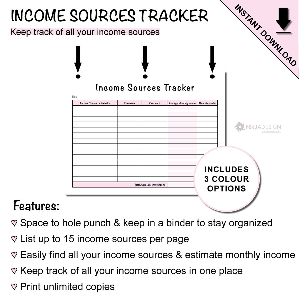 Printable Income Sources Tracker to Track Multiple Sources of | Etsy