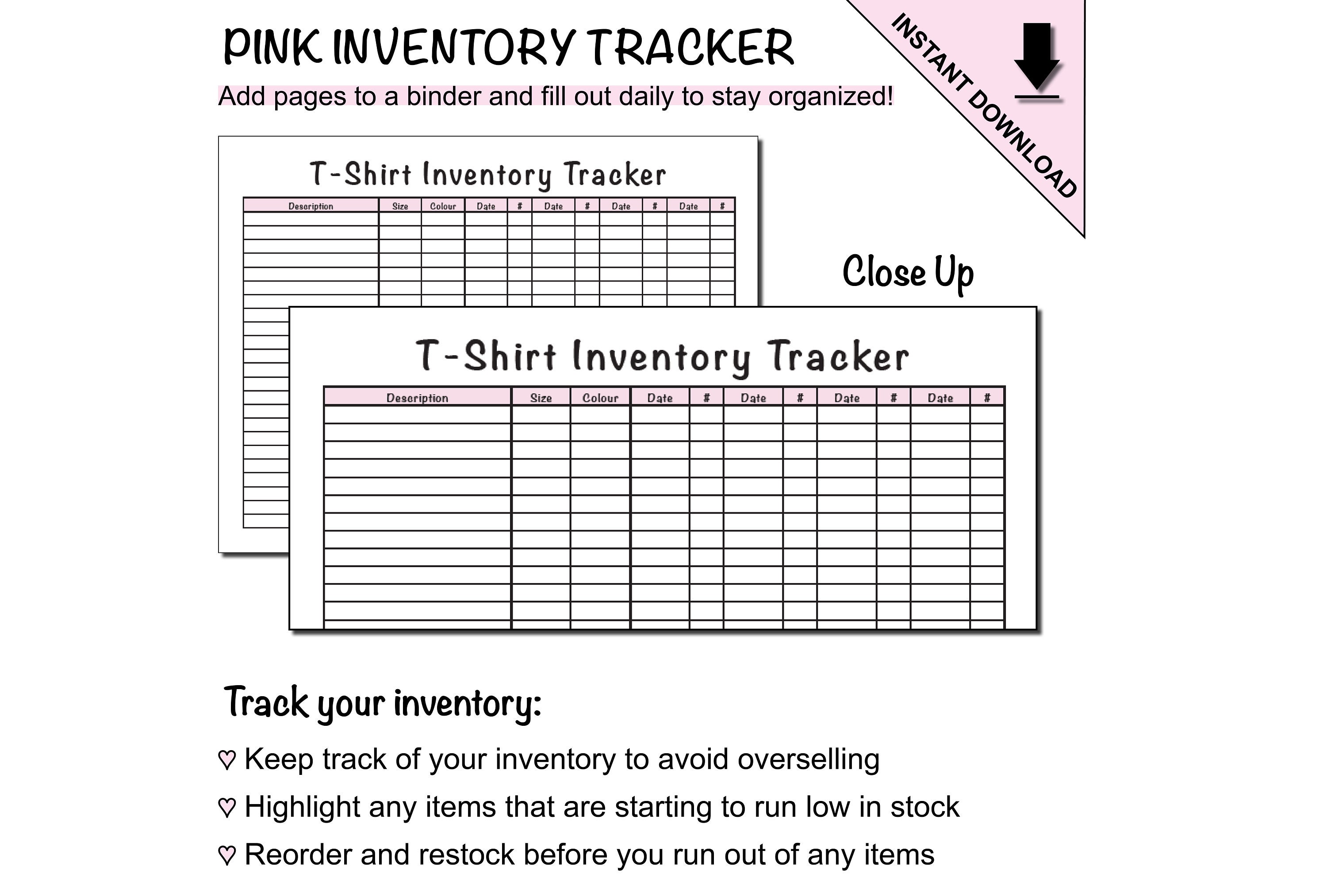 Printable T-shirt Inventory Tracker Sheet for Small Businesses - Etsy