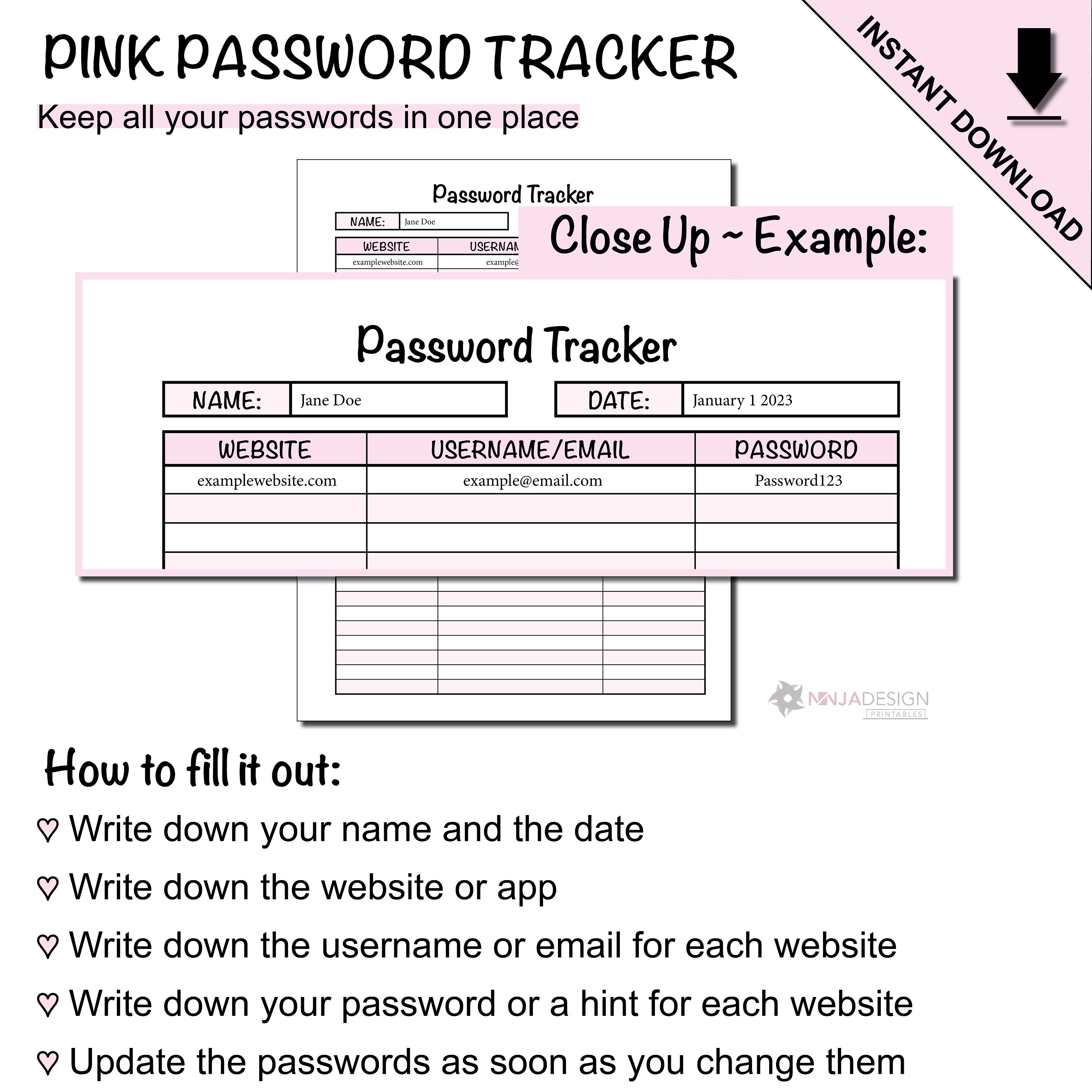 Printable Password Tracker to Keep Track of Website or App Log - Etsy