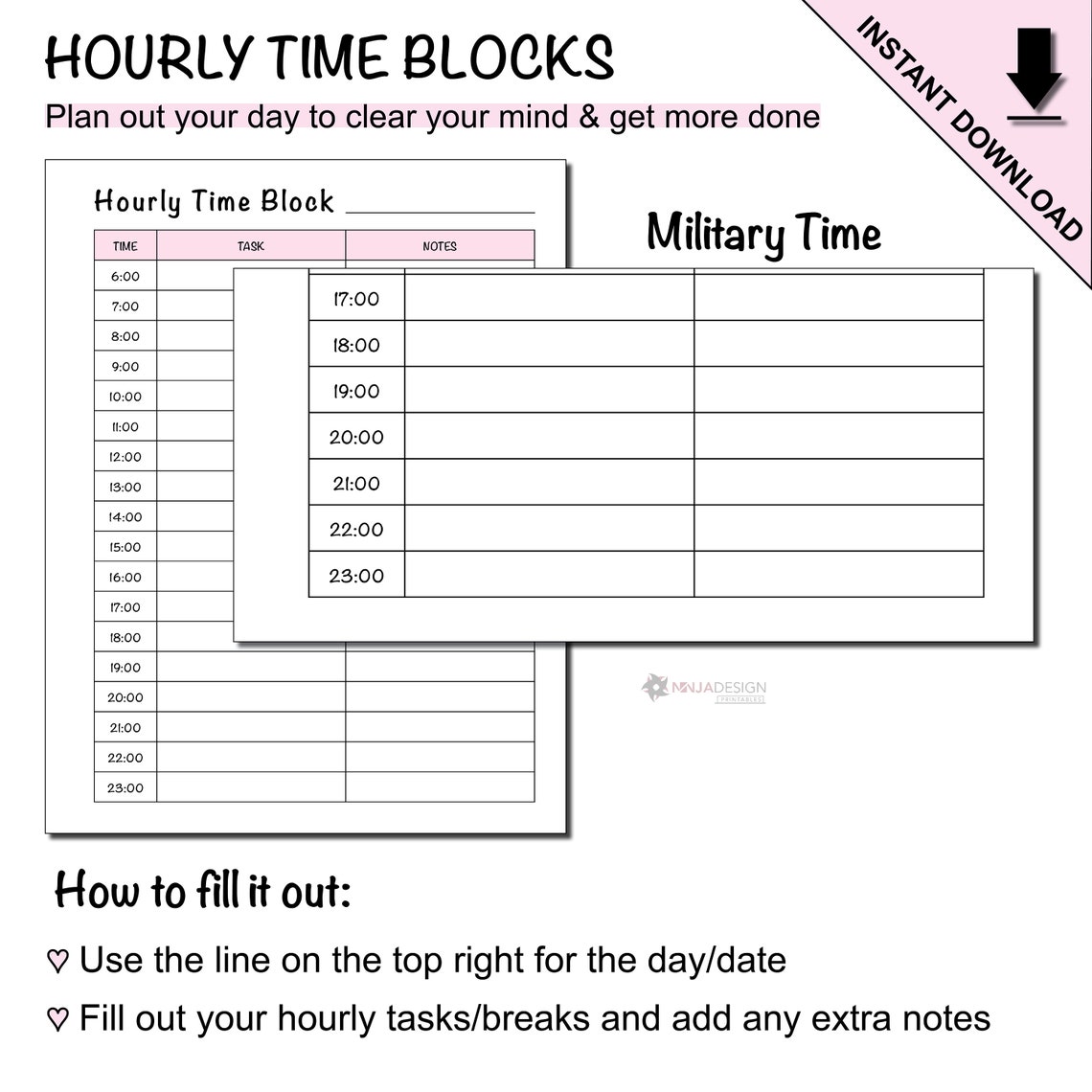 Printable Daily Time Block Schedules by Hour and Half-hour | Etsy