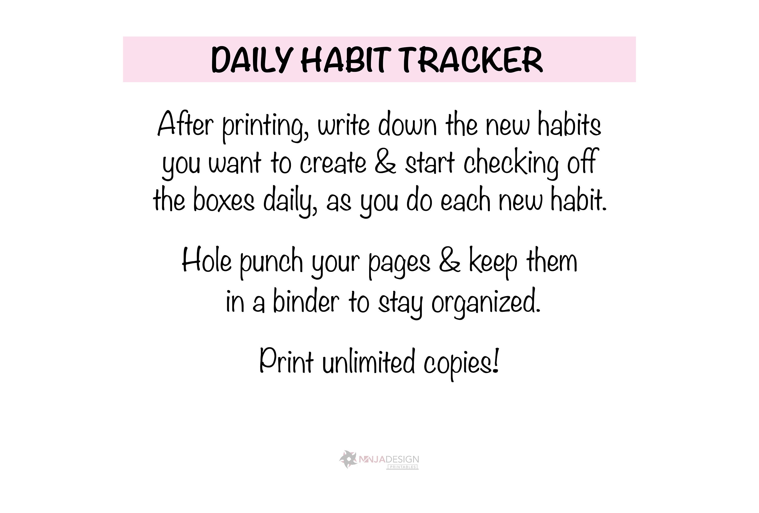 Printable Daily Habit Tracker Sheets With Check Boxes to Track & Build ...