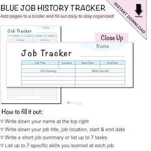 Printable Job History Tracker to Track Work Employment History - Etsy
