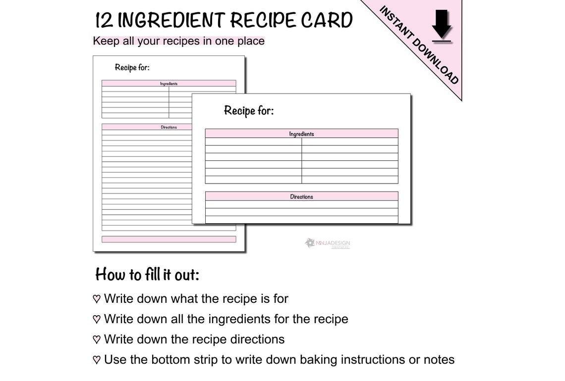 Printable Recipe Cards to Keep Track of Your Favourite Recipes - Etsy
