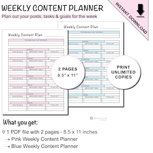 Printable Weekly Content Planner Sheets to Keep Track of Your Weekly ...