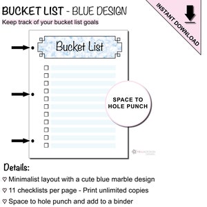 Printable Bucket List Sheets With Checkboxes in Pink & Blue to Keep ...