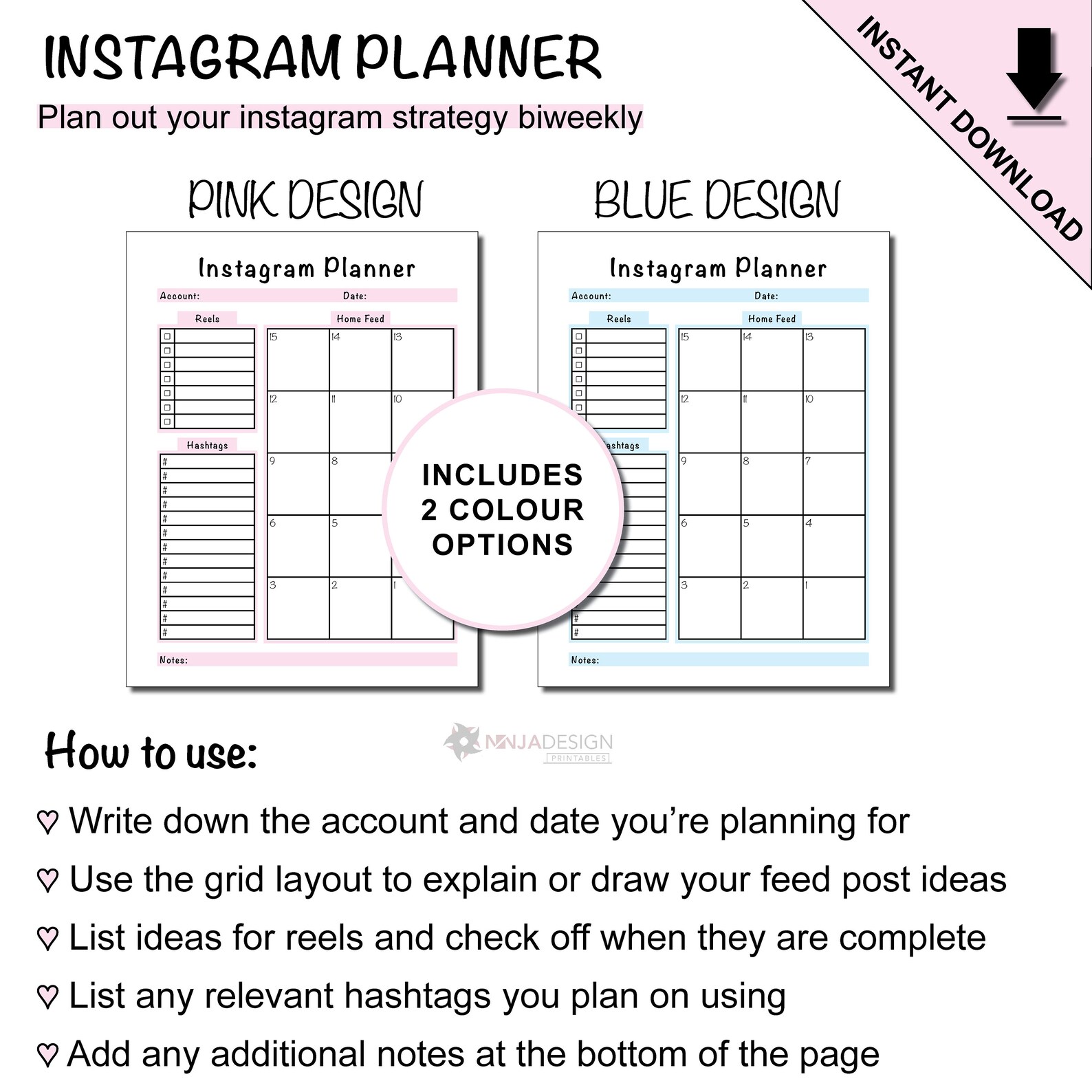 Printable Instagram Content Planner With Grid Layout - Etsy