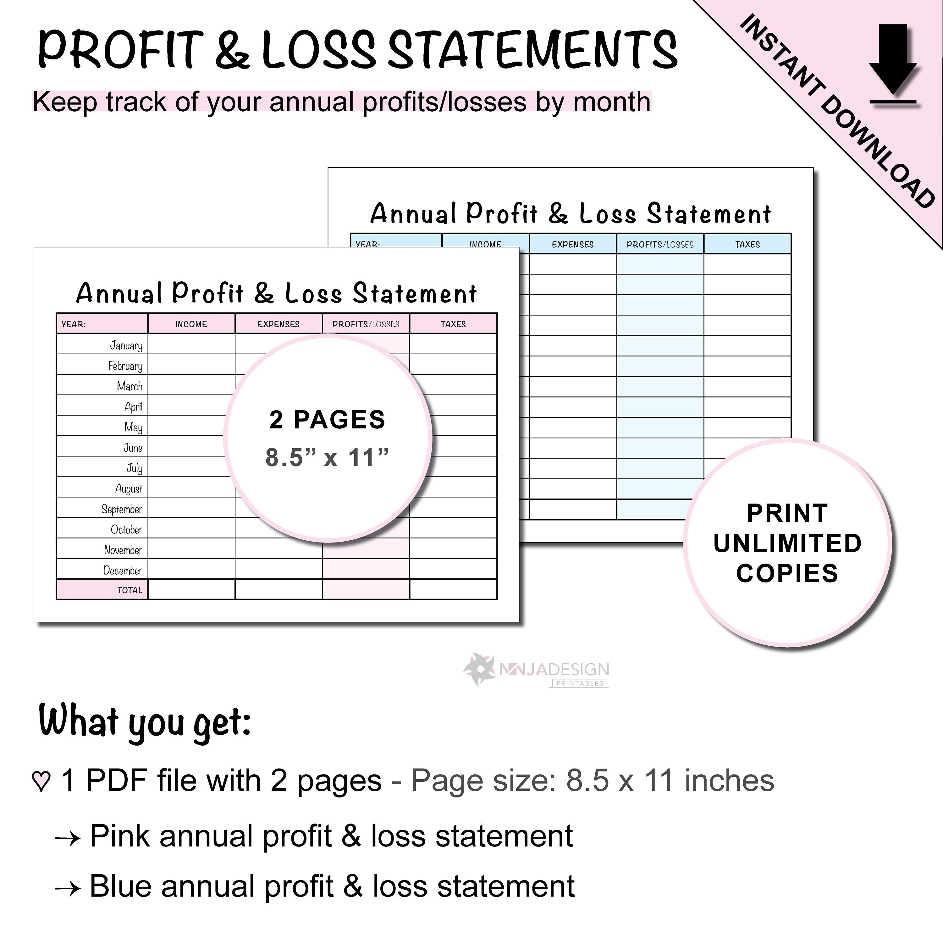 Printable Blank Profit And Loss Statement