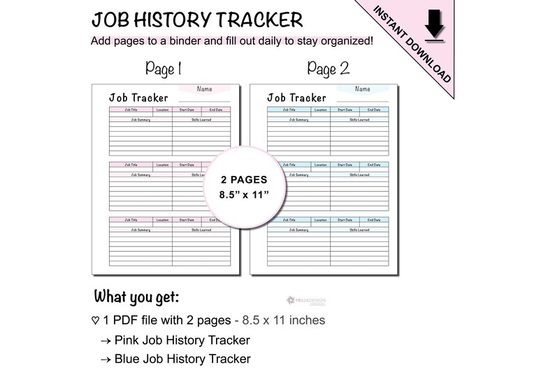 Printable Job History Tracker to Track Work Employment History - Etsy