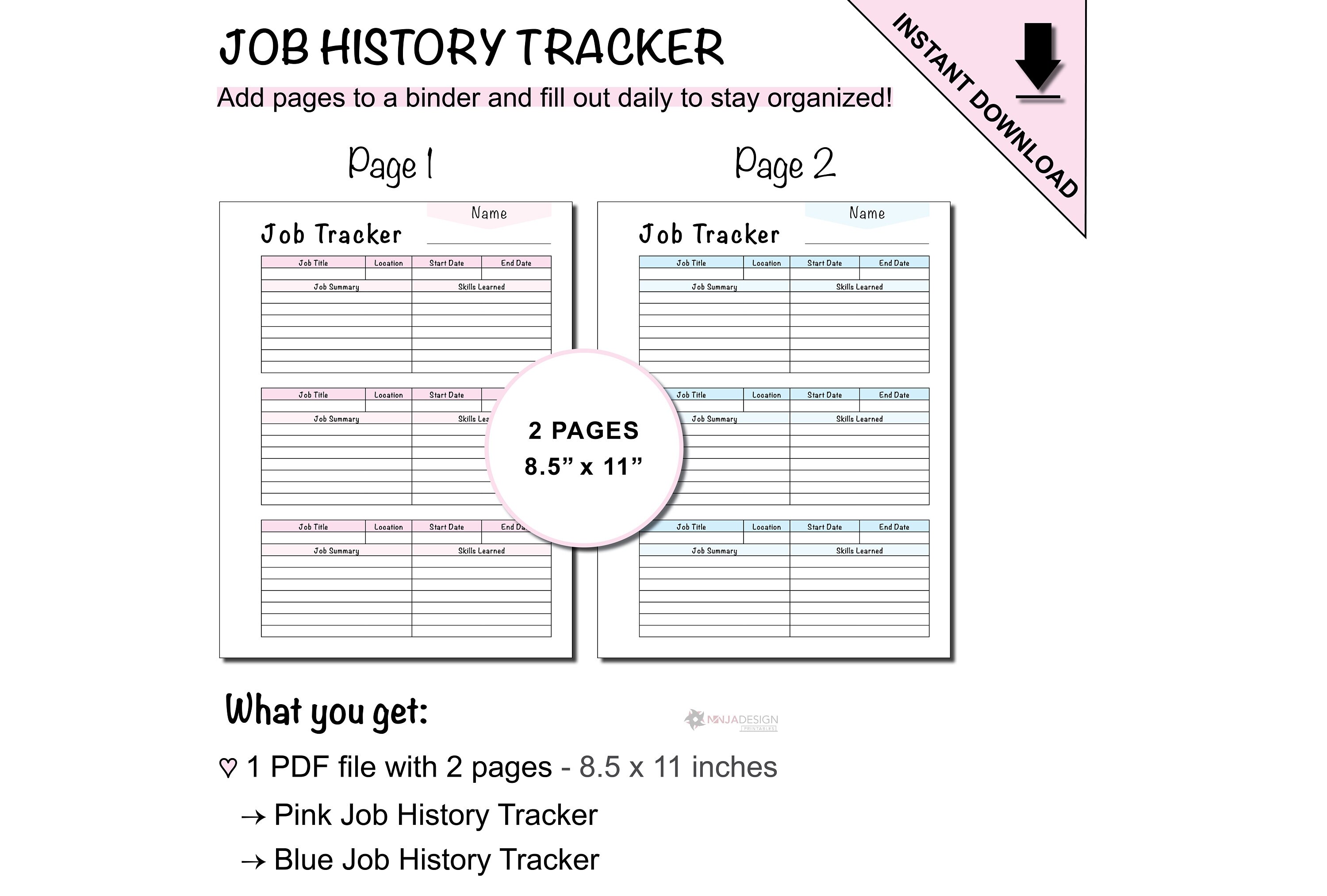 Printable Job History Tracker to Track Work Employment History - Etsy