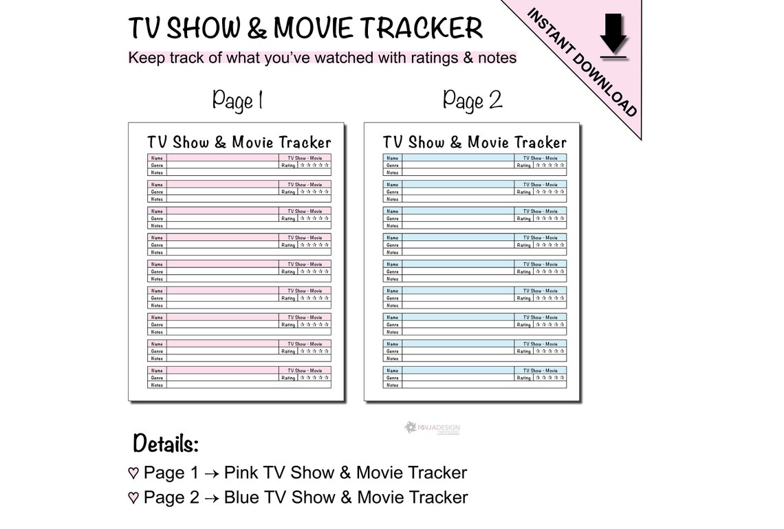 Printable TV Show and Movie Tracker for Reviewing TV Shows and Movies ...
