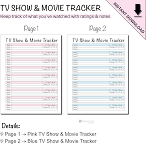 Printable TV Show and Movie Tracker for Reviewing TV Shows and Movies ...