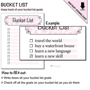 Printable Bucket List Sheets With Checkboxes in Pink & Blue to Keep ...