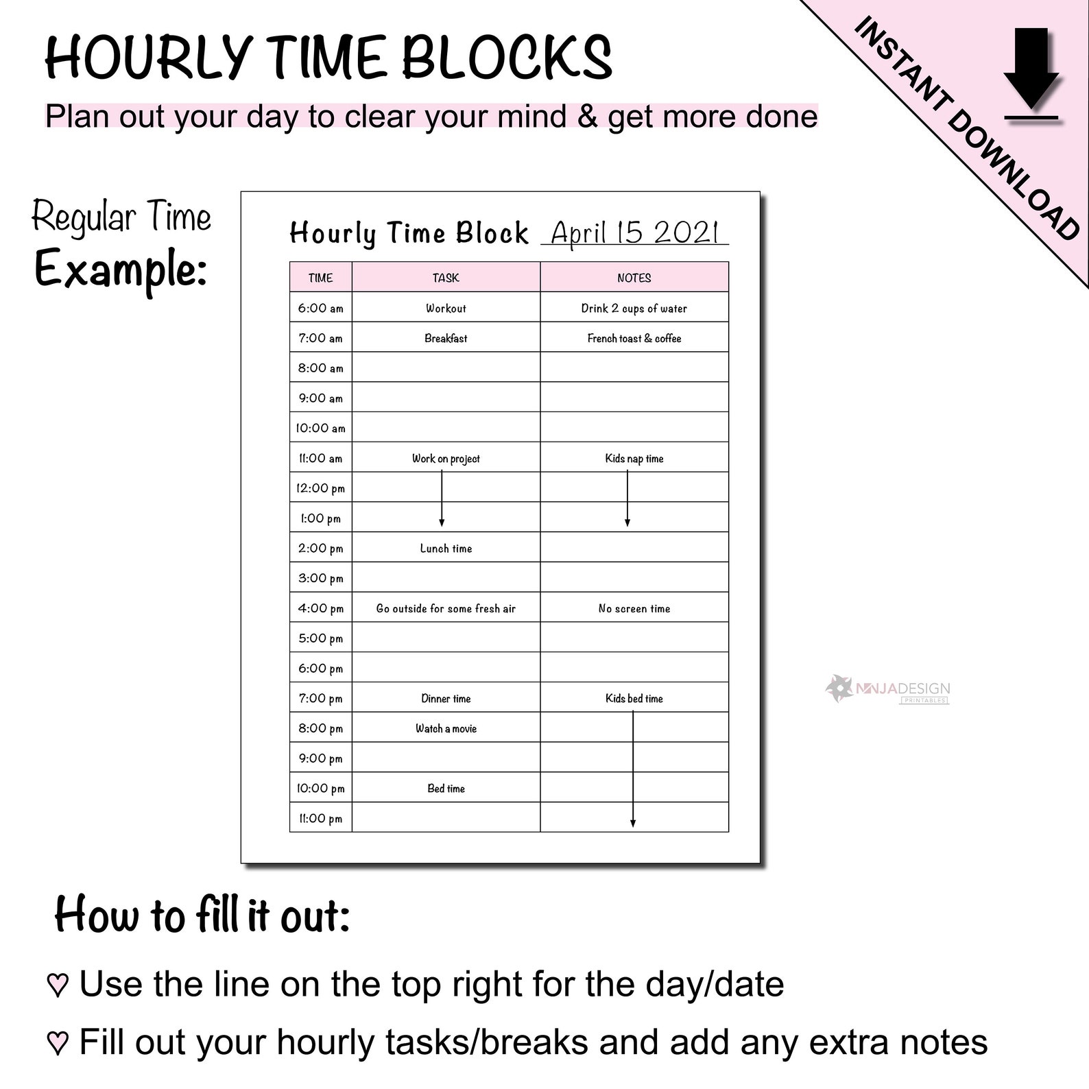 Printable Daily Time Block Schedules by Hour and Half-hour | Etsy
