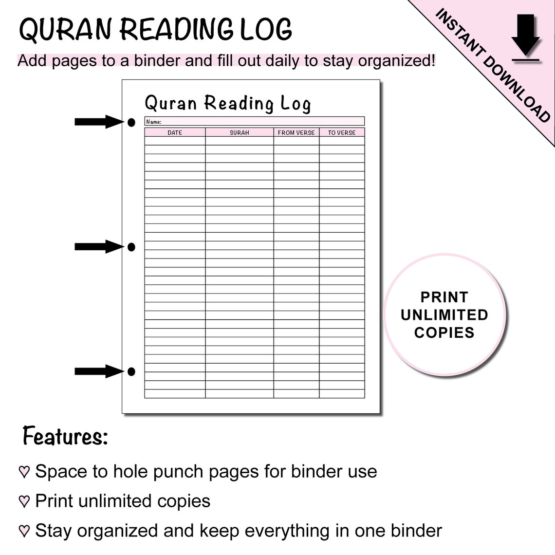 Printable Quran Reading Log to Track Verses of Surahs Read - Etsy Canada