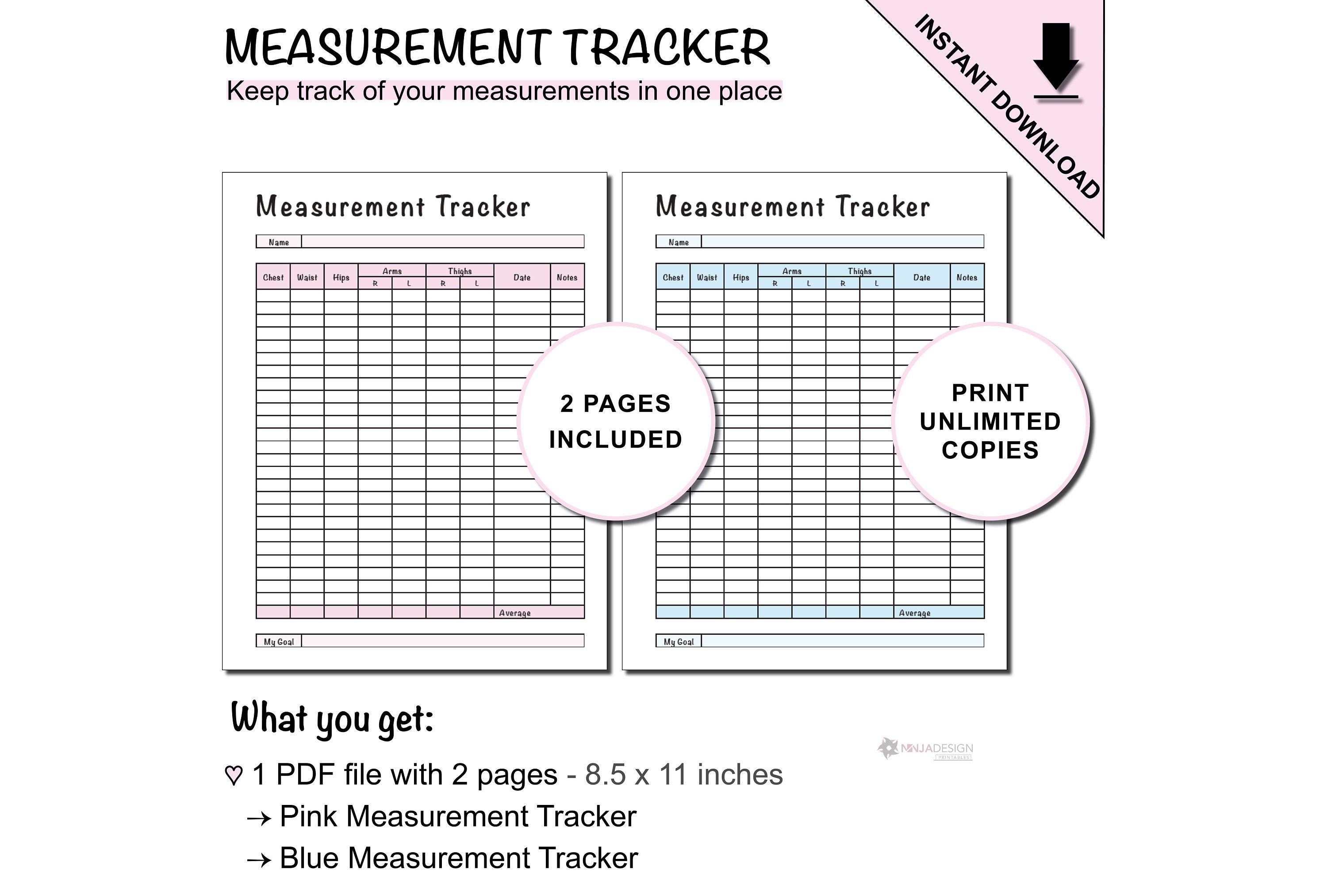 Printable Measurement Tracker for Tracking & Logging Measurements in ...