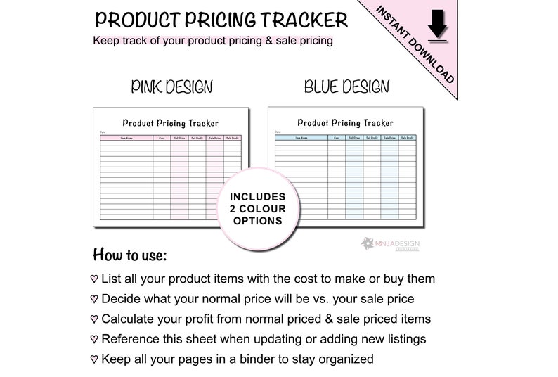 Printable Product Pricing Tracker Sheets for Small Businesses - Etsy