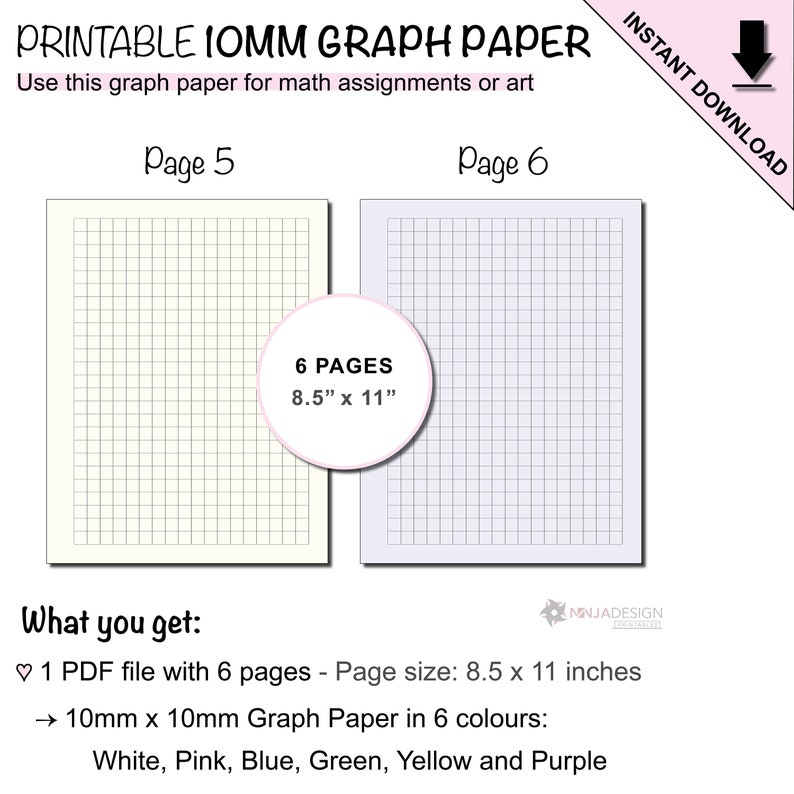 Printable Graph Paper With 10mm X 10mm Grid Spacing 1/4 Inch - Etsy