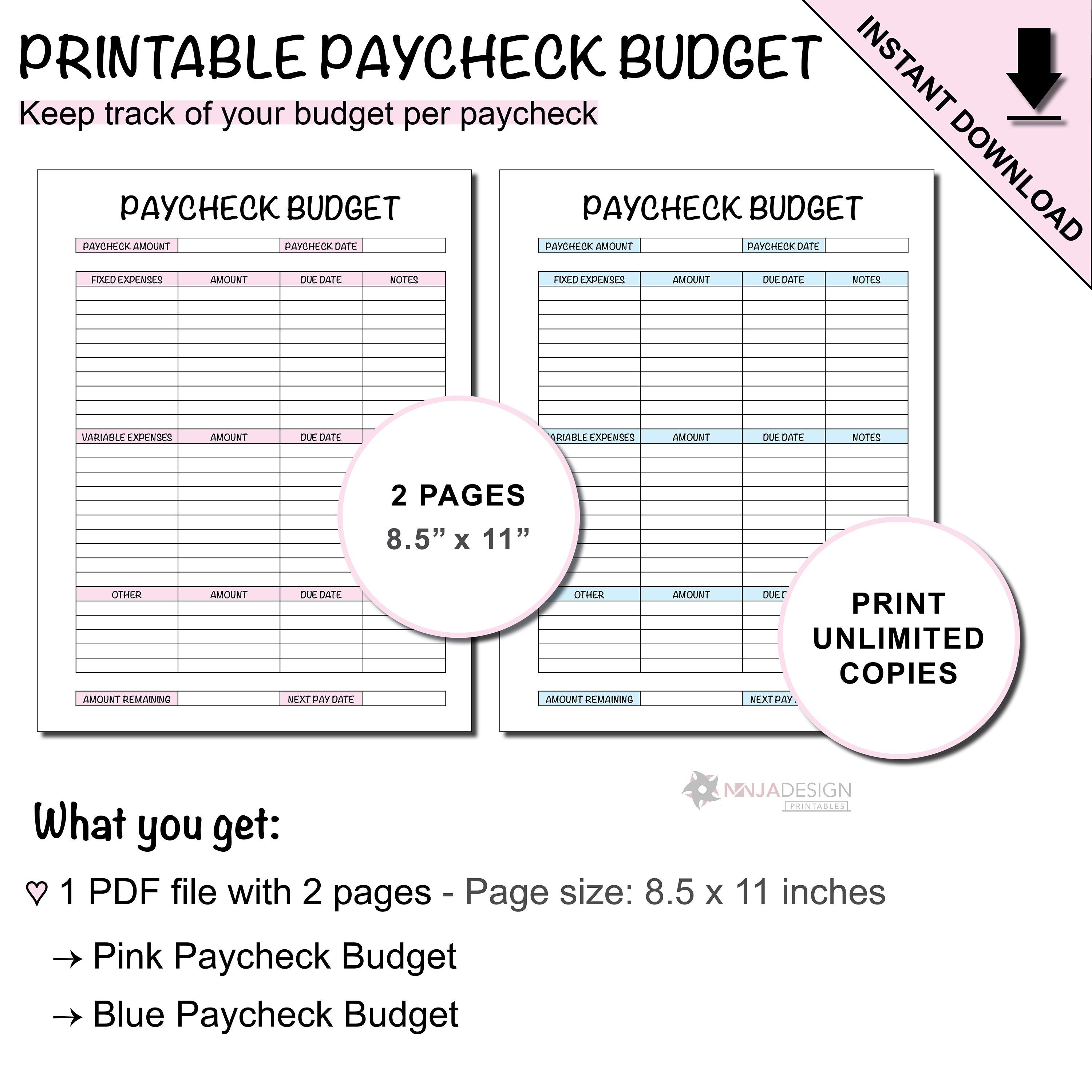Printable Paycheck Budget Tracker Sheet to Calculate Budget - Etsy