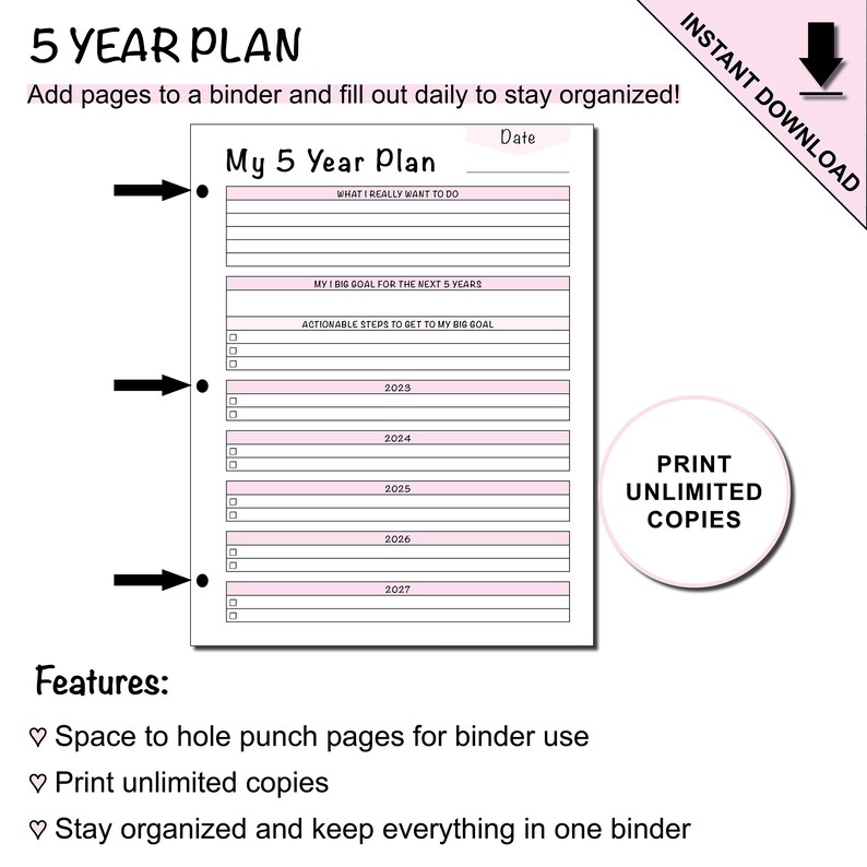 Printable 5 Year Goal Planning Template for 2023 to 2027 Plus - Etsy