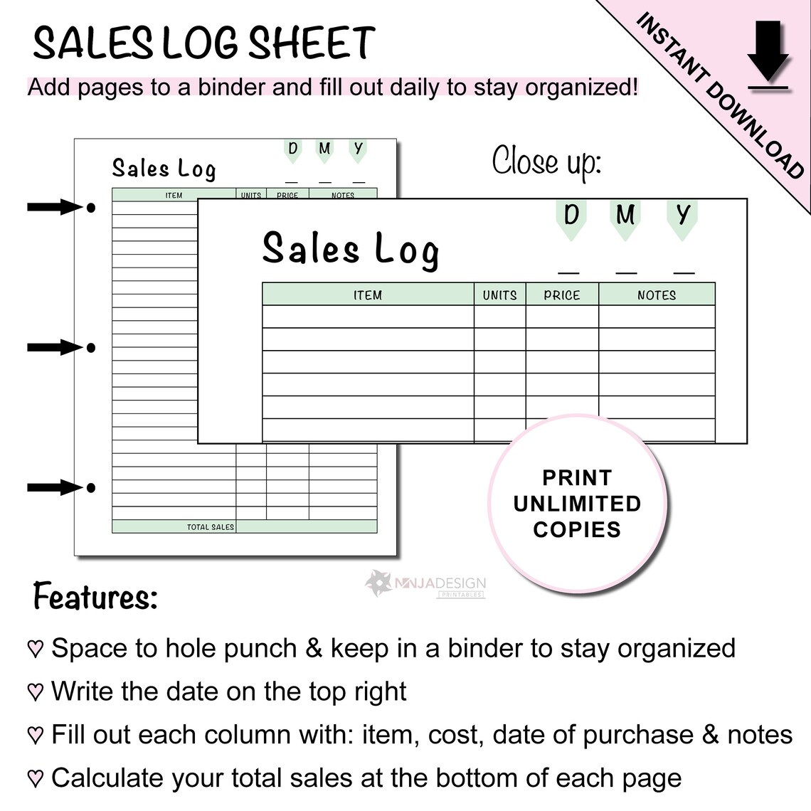 Printable Sales Log Sheet for Small Businesses - Etsy