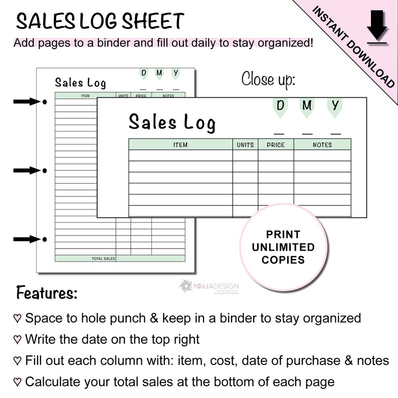 Printable Sales Log Sheet for Small Businesses - Etsy