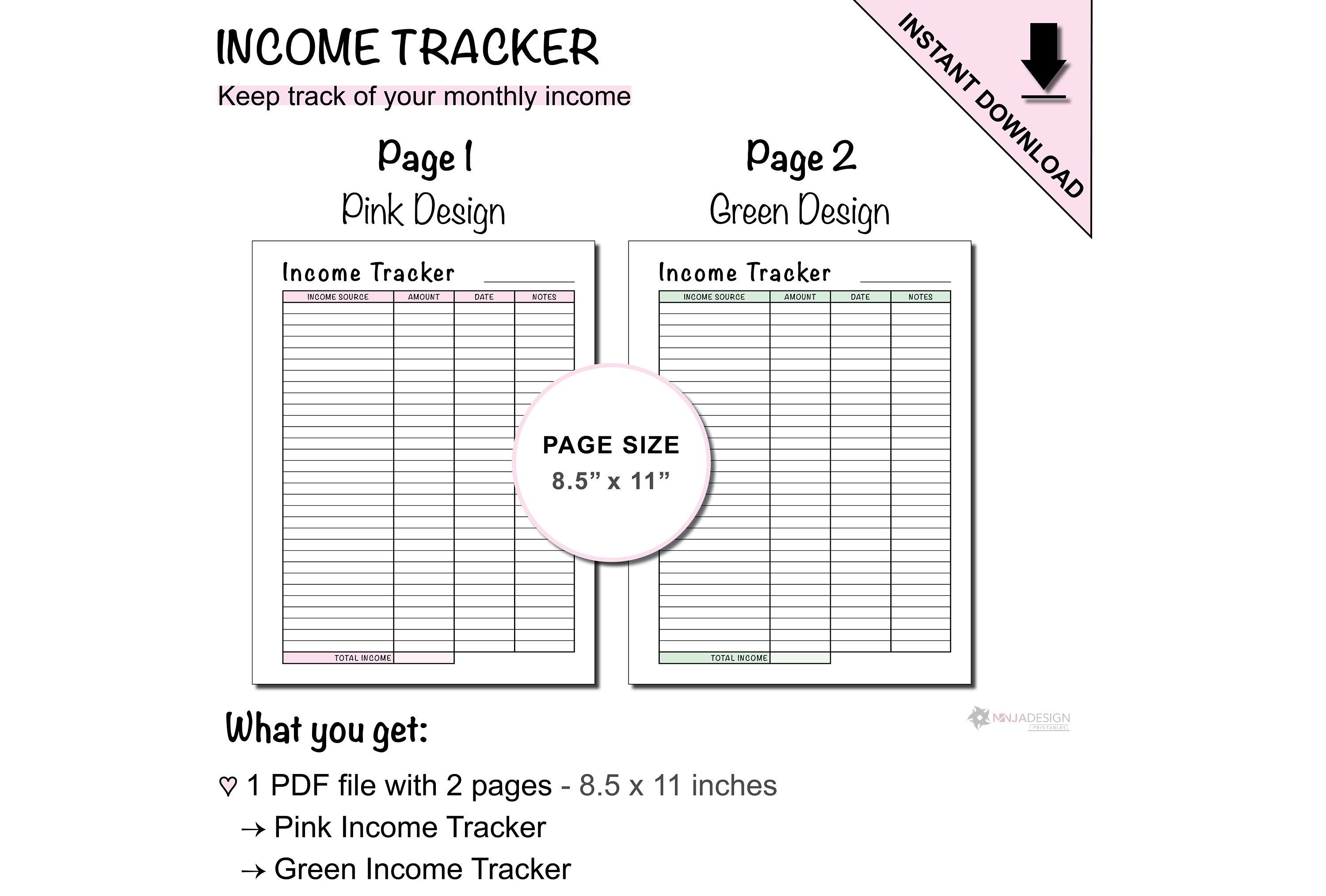 Printable Income Tracker Sheet to Track Your Monthly Income & Different ...