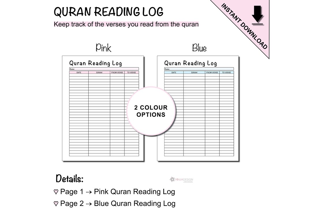 Printable Quran Reading Log to Track Verses of Surahs Read Ramadan ...