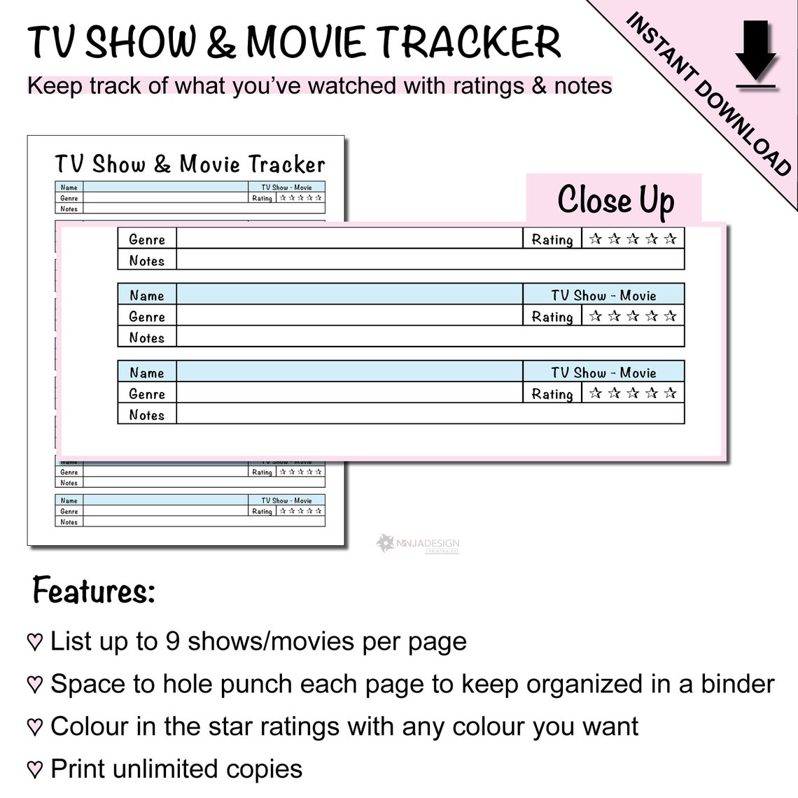 Printable TV Show and Movie Tracker for TV Shows and Movies - Etsy