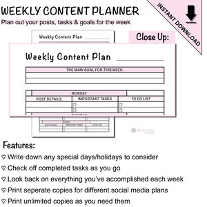 Printable Weekly Content Planner Sheets to Keep Track of Your Weekly ...