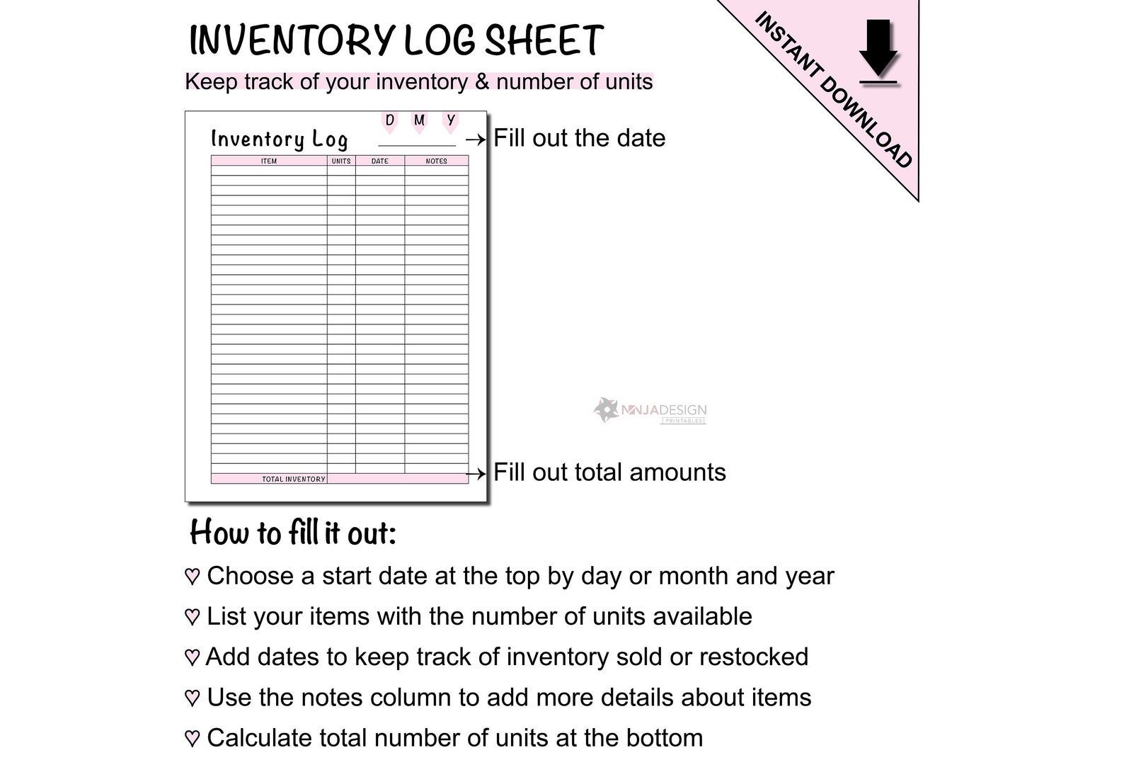 Printable Inventory Log Sheet for Small Businesses - Etsy