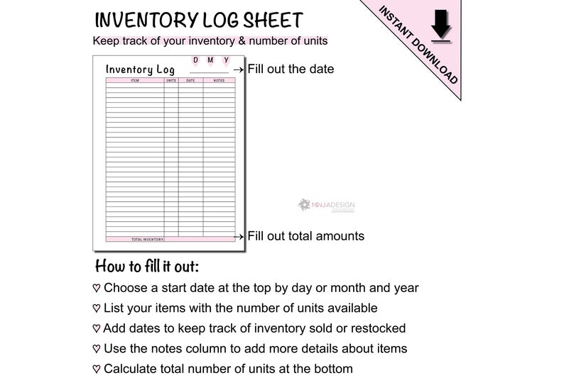 Printable Inventory Log Sheet for Small Businesses - Etsy
