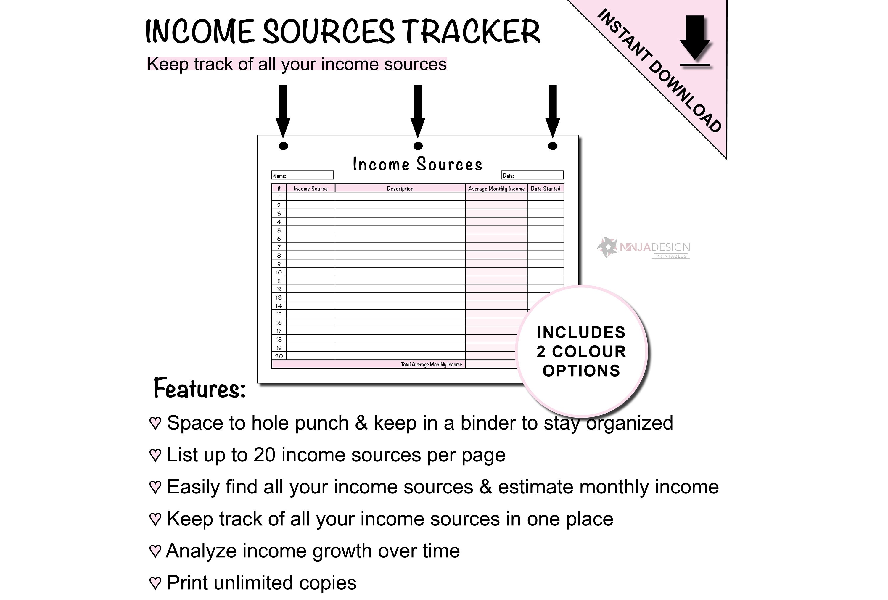 Printable Income Sources Tracker to Track Multiple Sources of Income - Etsy