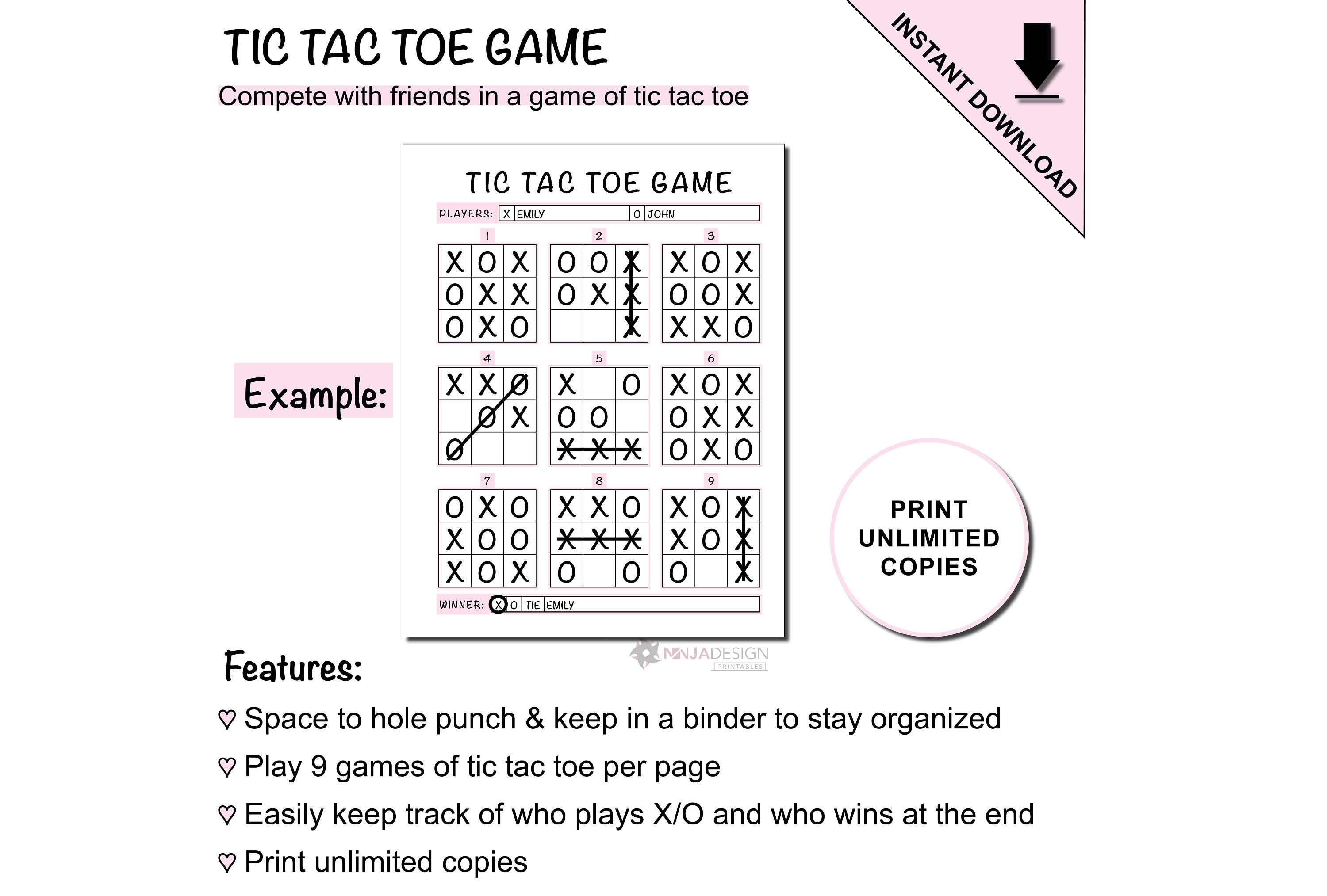 Printable Tic Tac Toe Game | Activity Sheet for Adults & Kids - Etsy