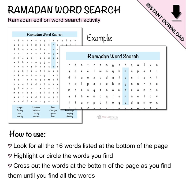 Printable Ramadan Word Search Activity for Kids & Adults - Etsy Canada