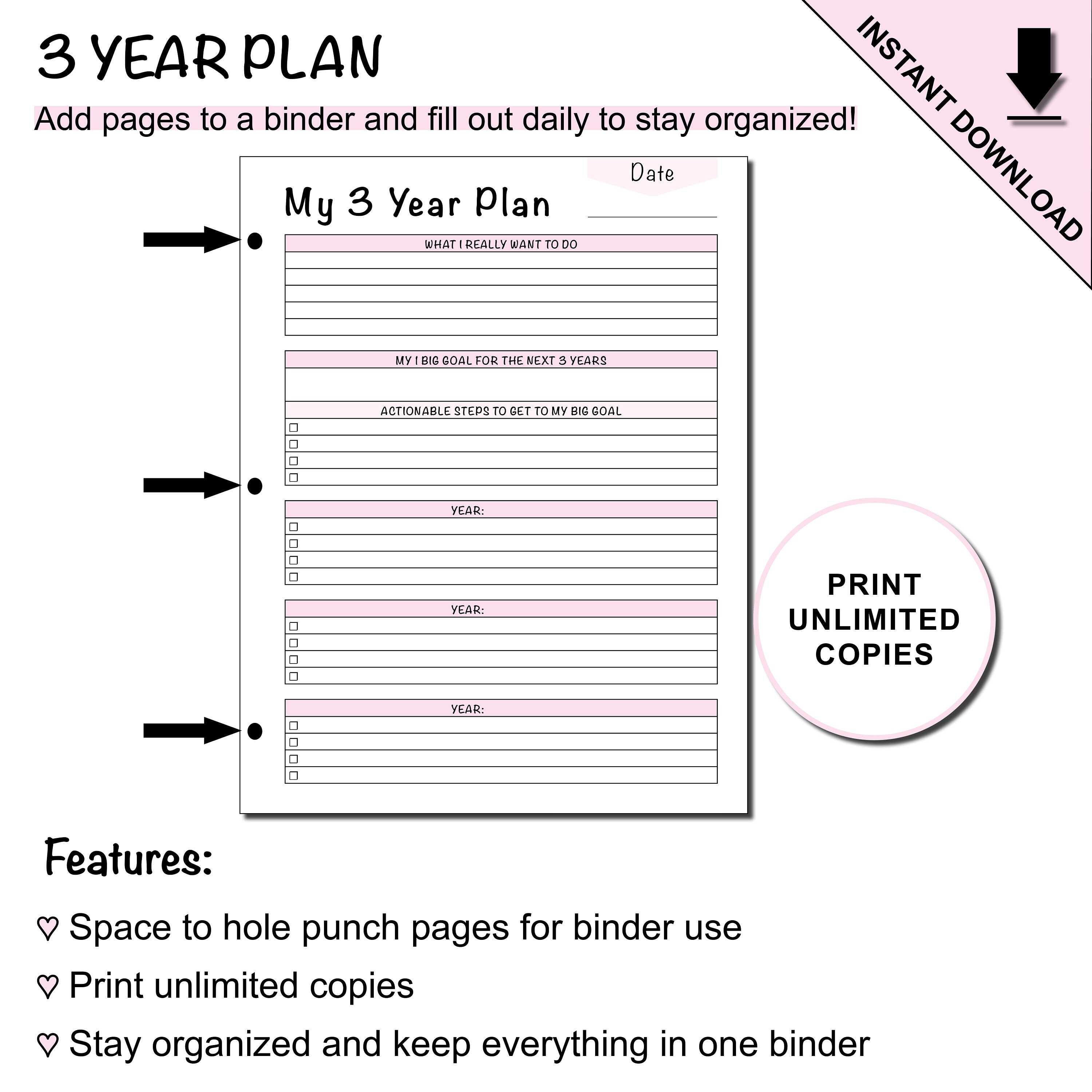Printable 3 Year Goal Planning Template for 2023 to 2025 Plus - Etsy