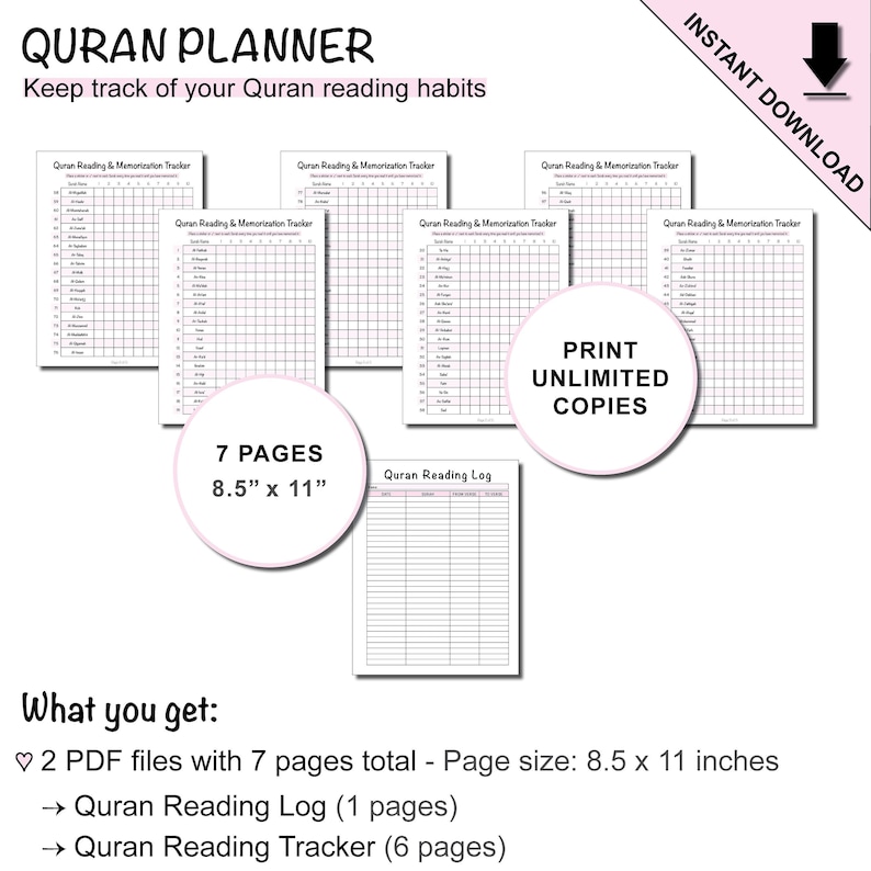Printable Quran Planner to Track and Log Reading and - Etsy Canada