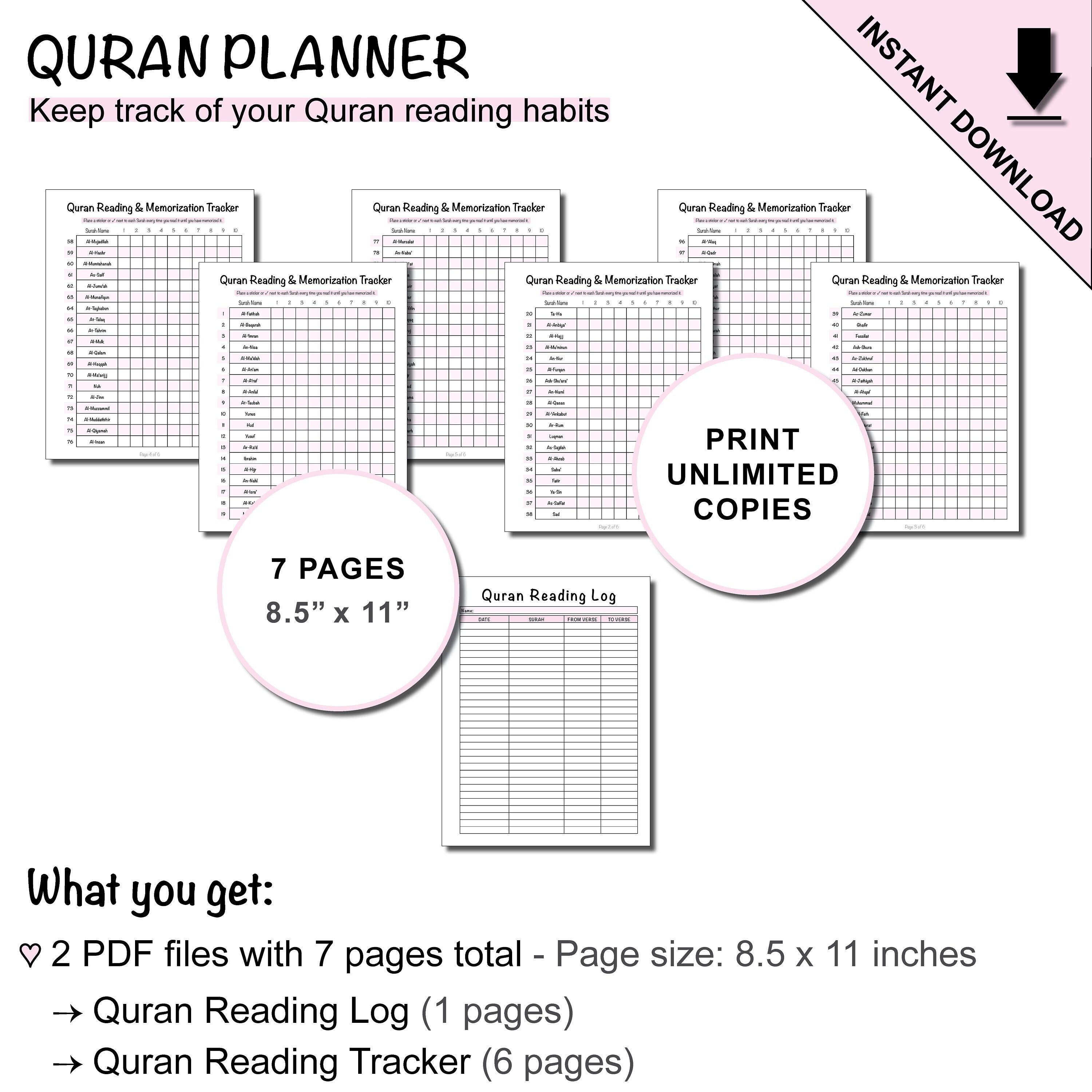 Printable Quran Planner to Track and Log Reading and - Etsy