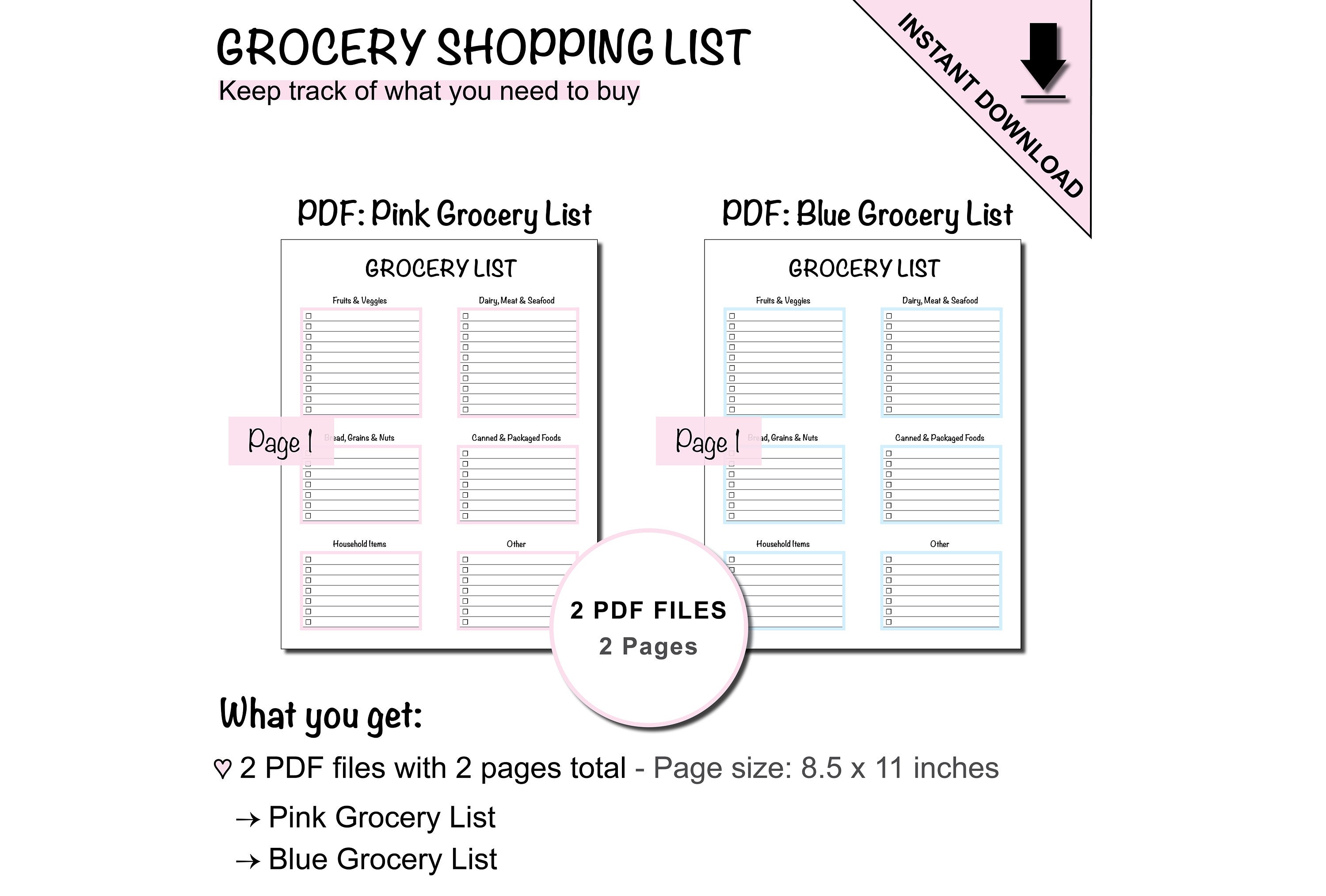 Printable Grocery Shopping List Separated Into Different Categories - Etsy