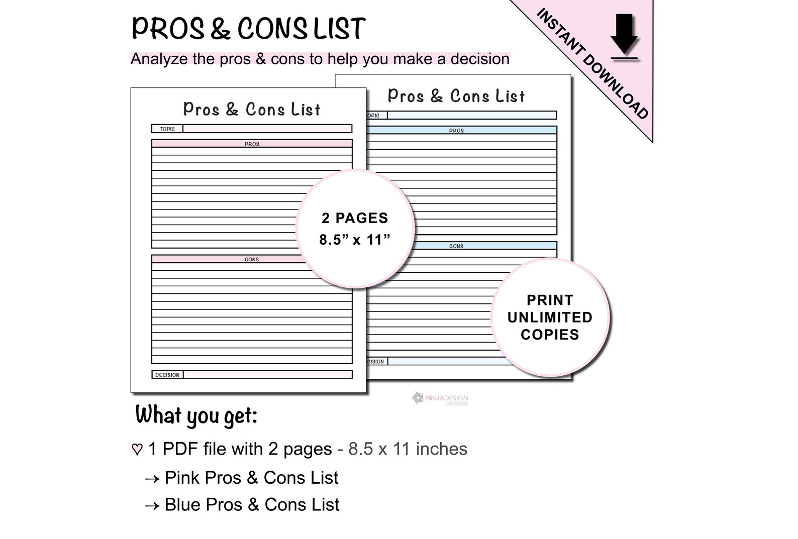 Printable Pros & Cons List to Help You Make a Decision - Etsy Canada
