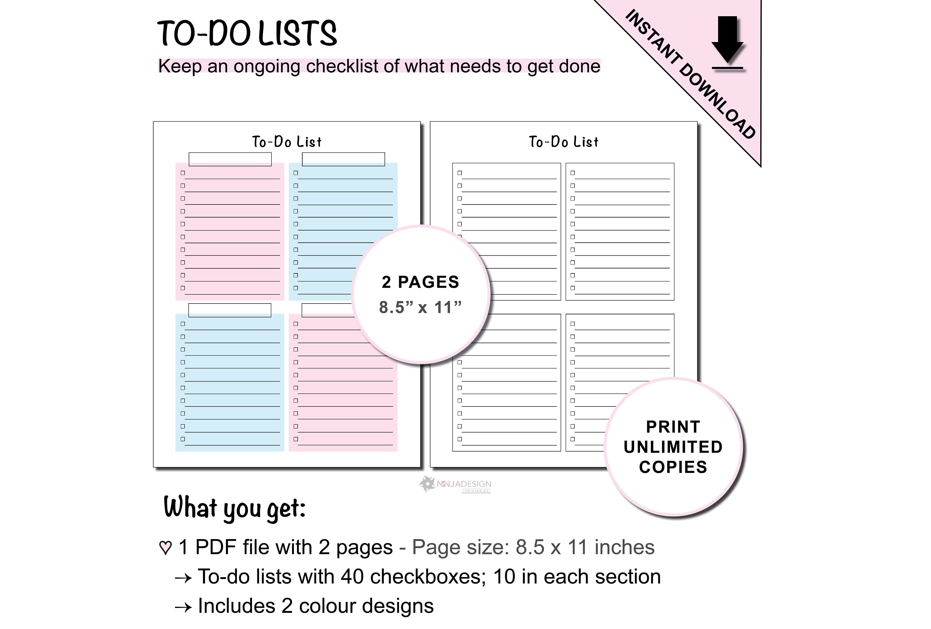 Printable to Do Lists With 40 Checkboxes to Keep Track of Different ...