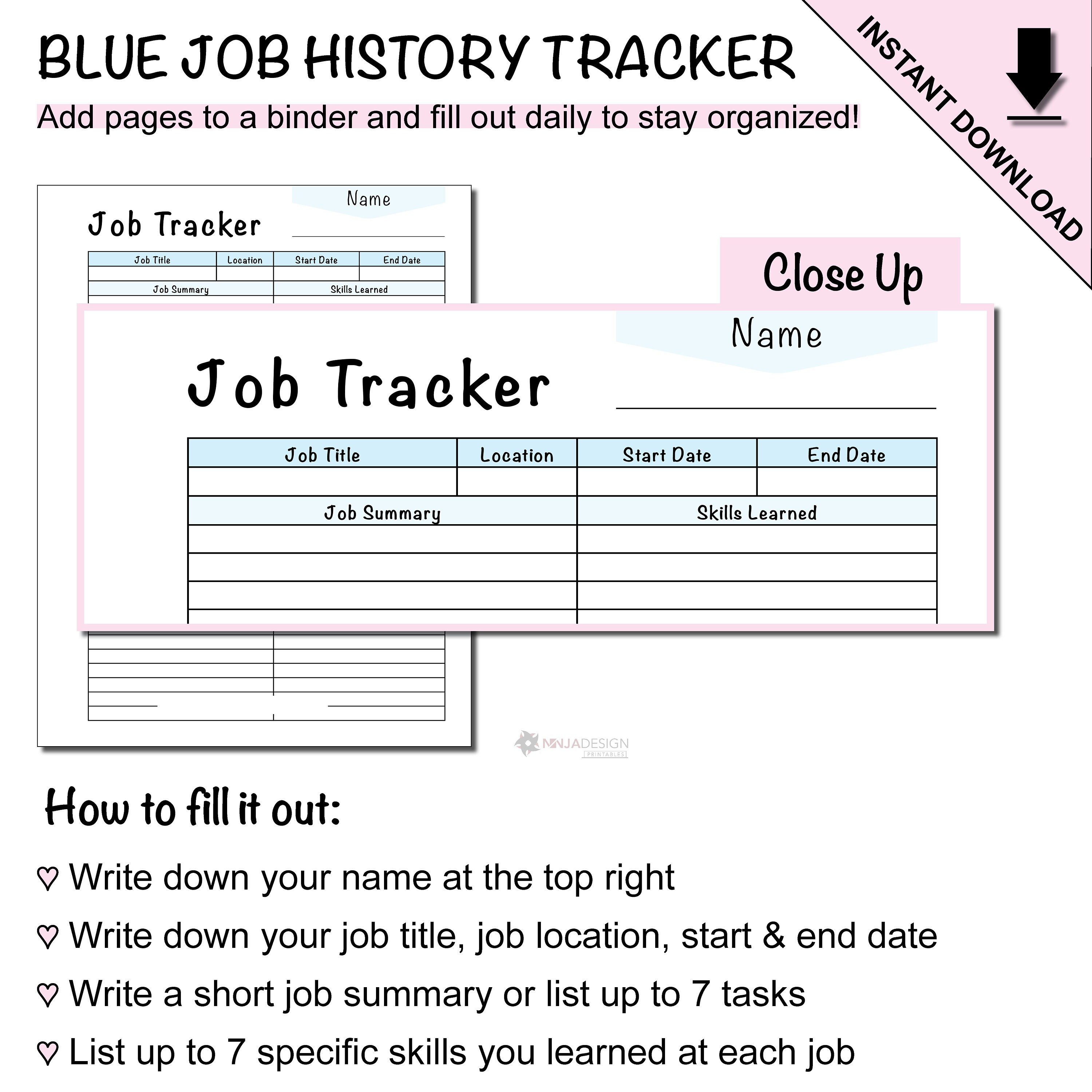 Printable Job History Tracker to Track Work Employment History - Etsy