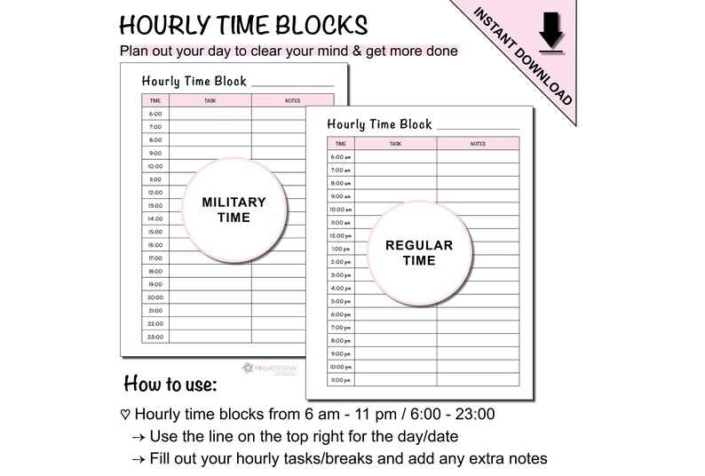 Printable Daily Time Block Schedules by Hour and Half-hour | Regular ...
