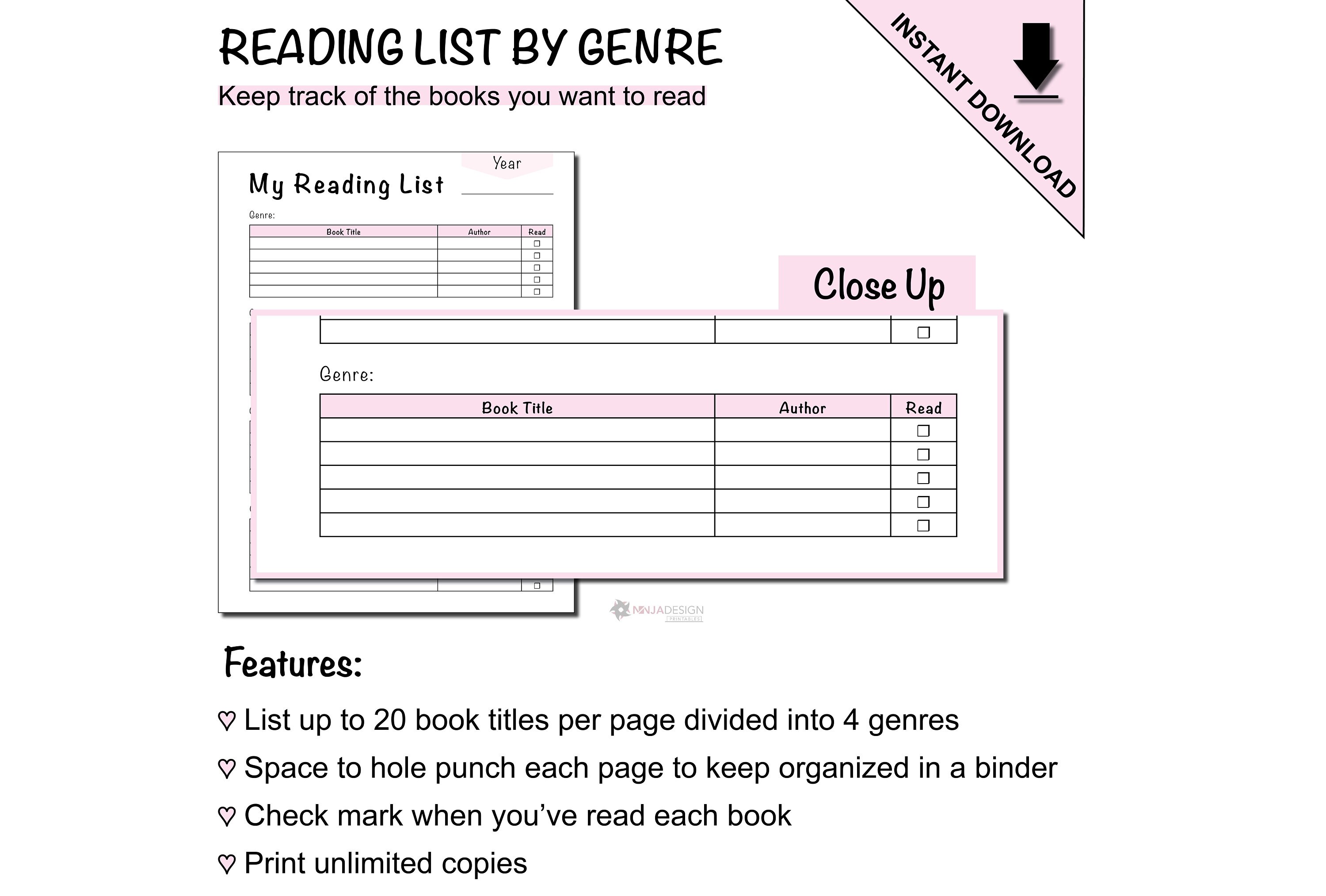 Printable Reading List Tracker for Books You Want to Read or Listen To ...