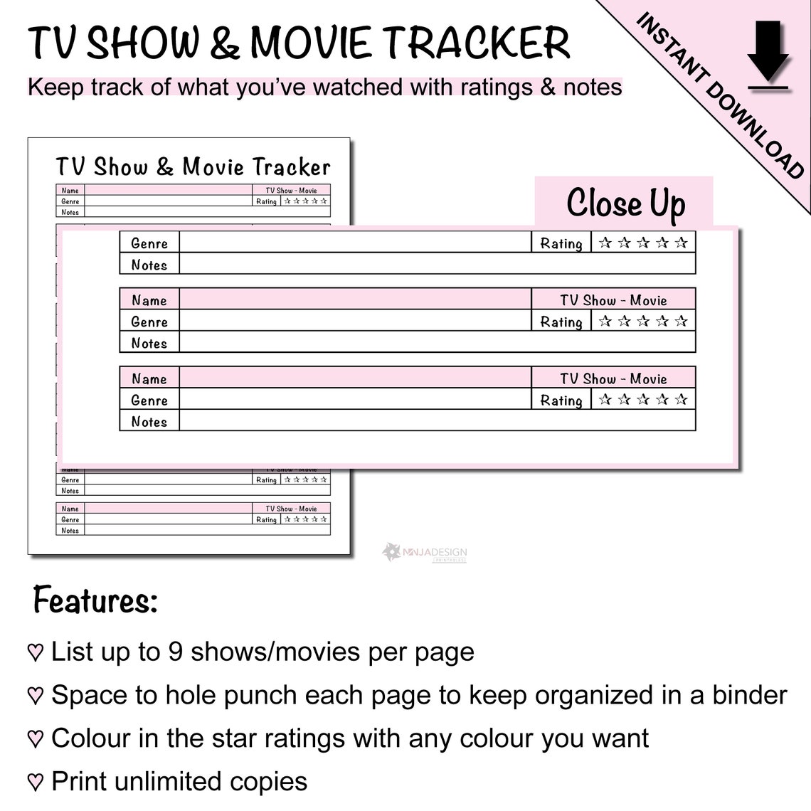 Printable TV Show and Movie Tracker for TV Shows and Movies - Etsy