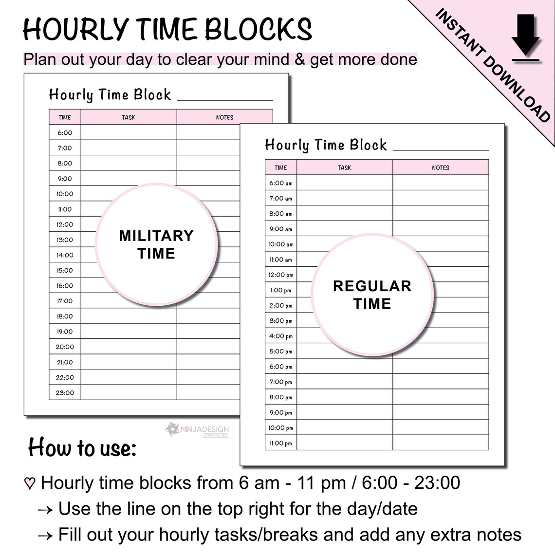 Printable Daily Time Block Schedules by Hour and Half-hour - Etsy